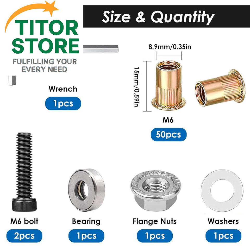 50Pcs M6 Rivet Nuts with Hand Nut Tool, Carbon Steel Flat Head 50Pcs-M6 ...
