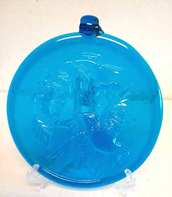 Blue Glass Hummingbird Sun Catcher 6" Round Bird Flowers | eBay