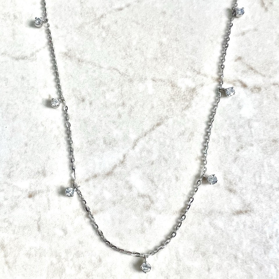 14K Multi-Drop Diamond Station Necklace - Solid 14K Yellow Gold Diamond ...