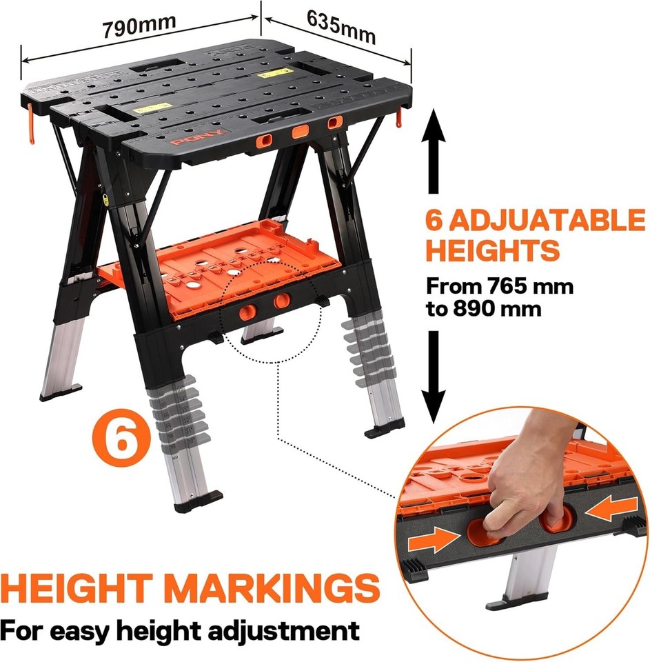 PONY 2-in-1 Folding Workbench, Height Portable Work Table 79 x 89 x 63 ...
