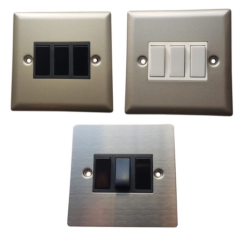 Volex 3-Gang 2-Way 10A Light Switch - Black, White, Satin Chrome ...
