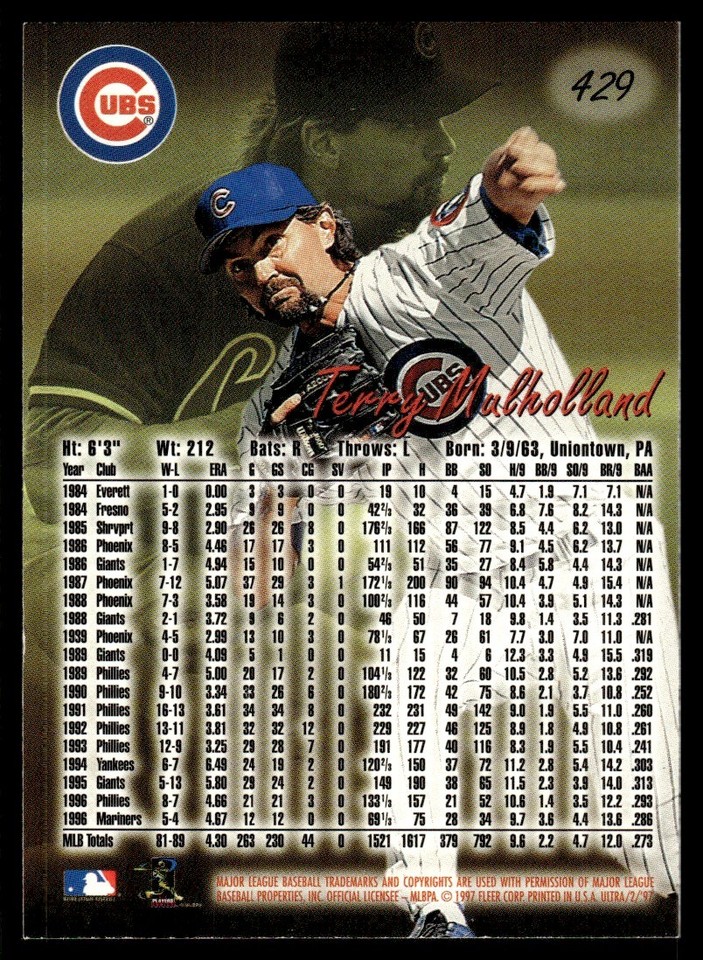 1997 Ultra #429 Terry Mulholland - Chicago Cubs | eBay