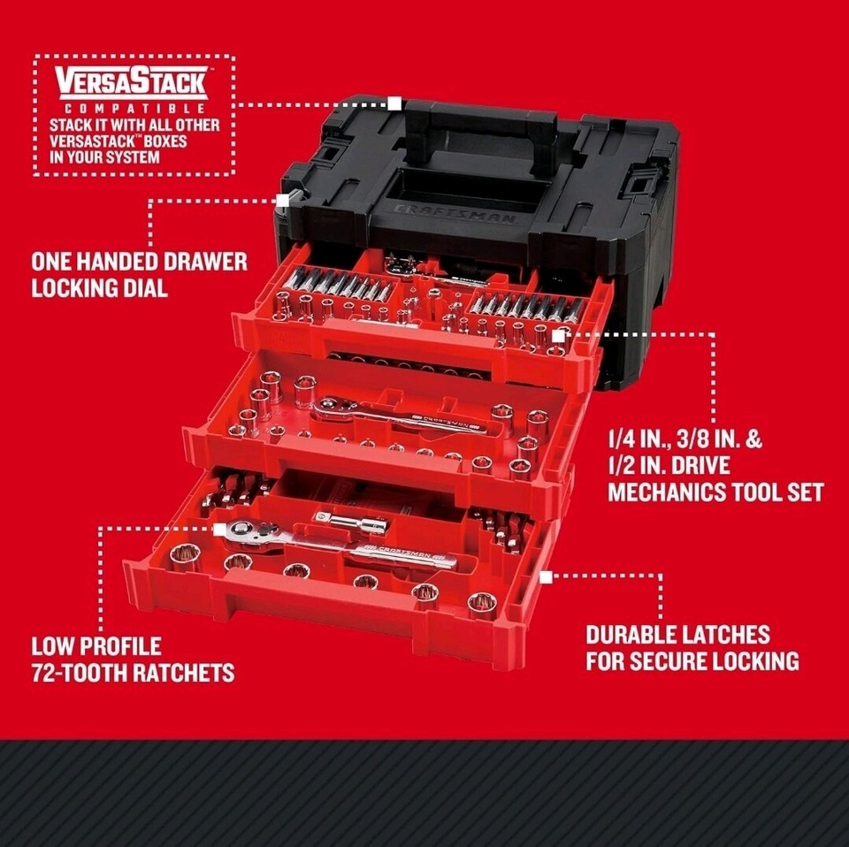 CRAFTSMAN VERSASTACK Mechanics Tool Set, 230-Piece, 1/4 3/8 1/2 Inch ...