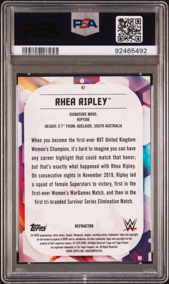 2020 Topps Chrome WWE #97 Rhea Ripley Refractor MAMI RC PSA 10 Gem Mint ...