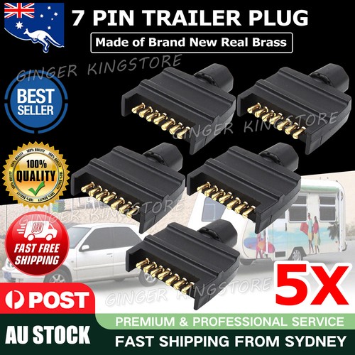 5x 7 Pin Flat Trailer Plug Caravan Boat MALE Connector single part ...