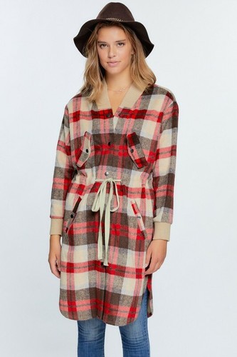NWT Women's Red Woodland Tartan Plaid Shirt Jacket Red Shacket Coat ...