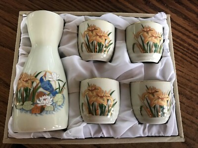 Asahi - Japan - Saki Set - Pitcher & Tea Cup - Bluebird & Floral Design ...