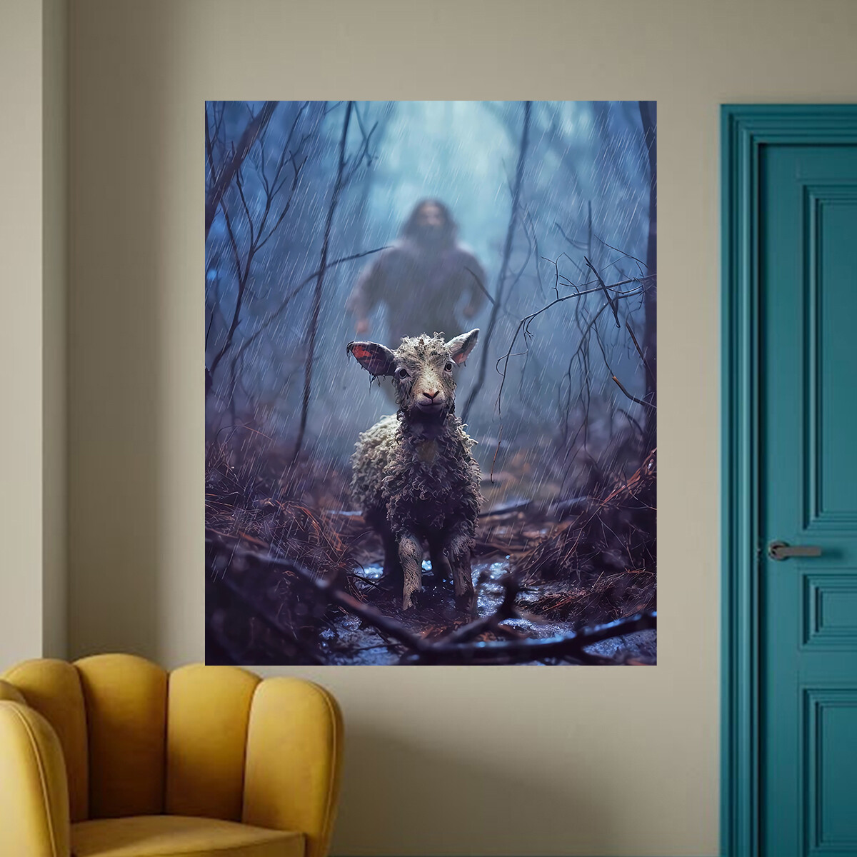 Jesus Chasing After Lamb Picture Religious Christian Home Decor Print ...