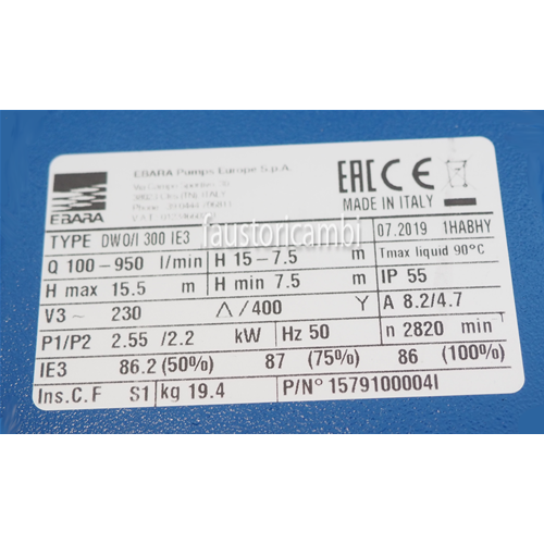 EBARA PUMP ELECTRIC CENTRIFUGAL PUMP DWO/I 300 IE3 230/400V CHILLER ...