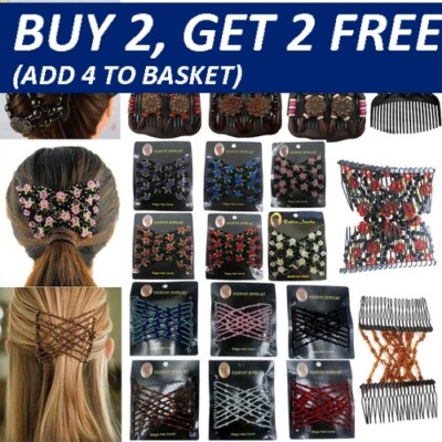 Women's Magic Slide Comb Elastic Double Beads Easy Stretchy Hair Comb ...