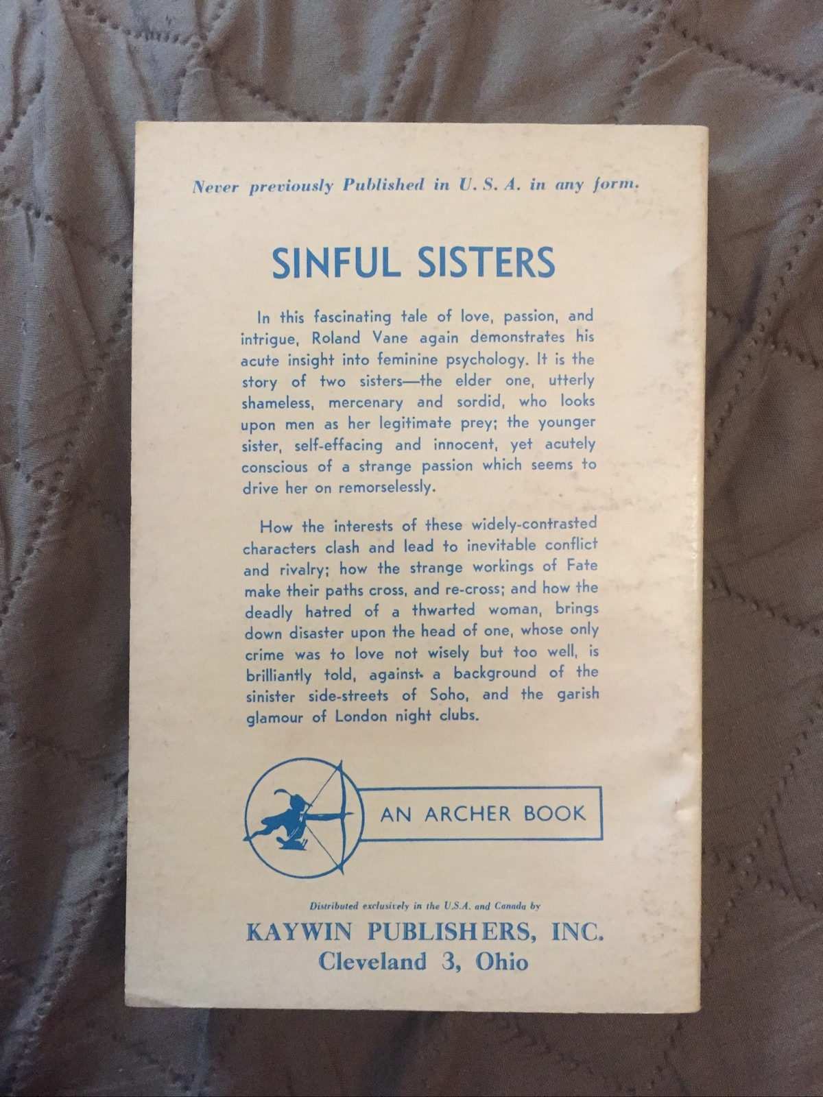 Sleaze Vintage Pb gga, Sinful Sisters by Vane, US Archer 52, 1951, NF c ...