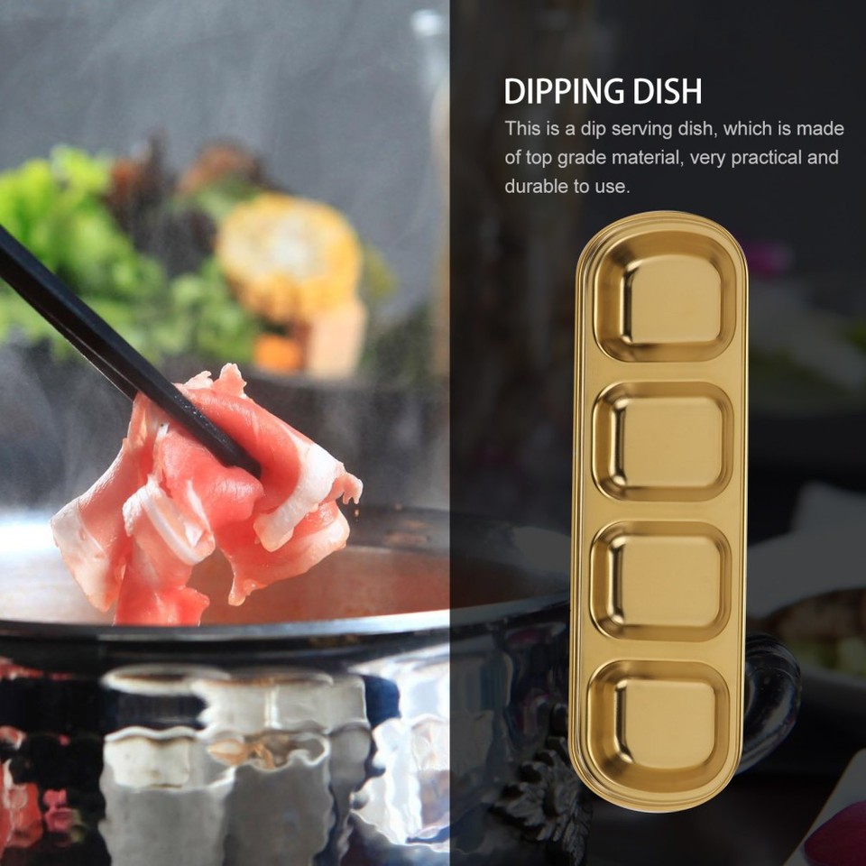 Stainless Steel Golden Appetizer Plates Four Compartment Sauce Tray ...
