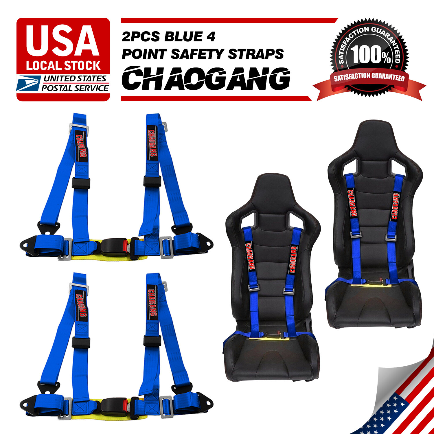 Set (2) Adjustable 2" 4 Point Racing Car Harness Seat Belts Safety ...