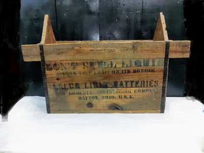 Antique Wood Automotive Advertising Crate Vintage Delco Light Batteries ...