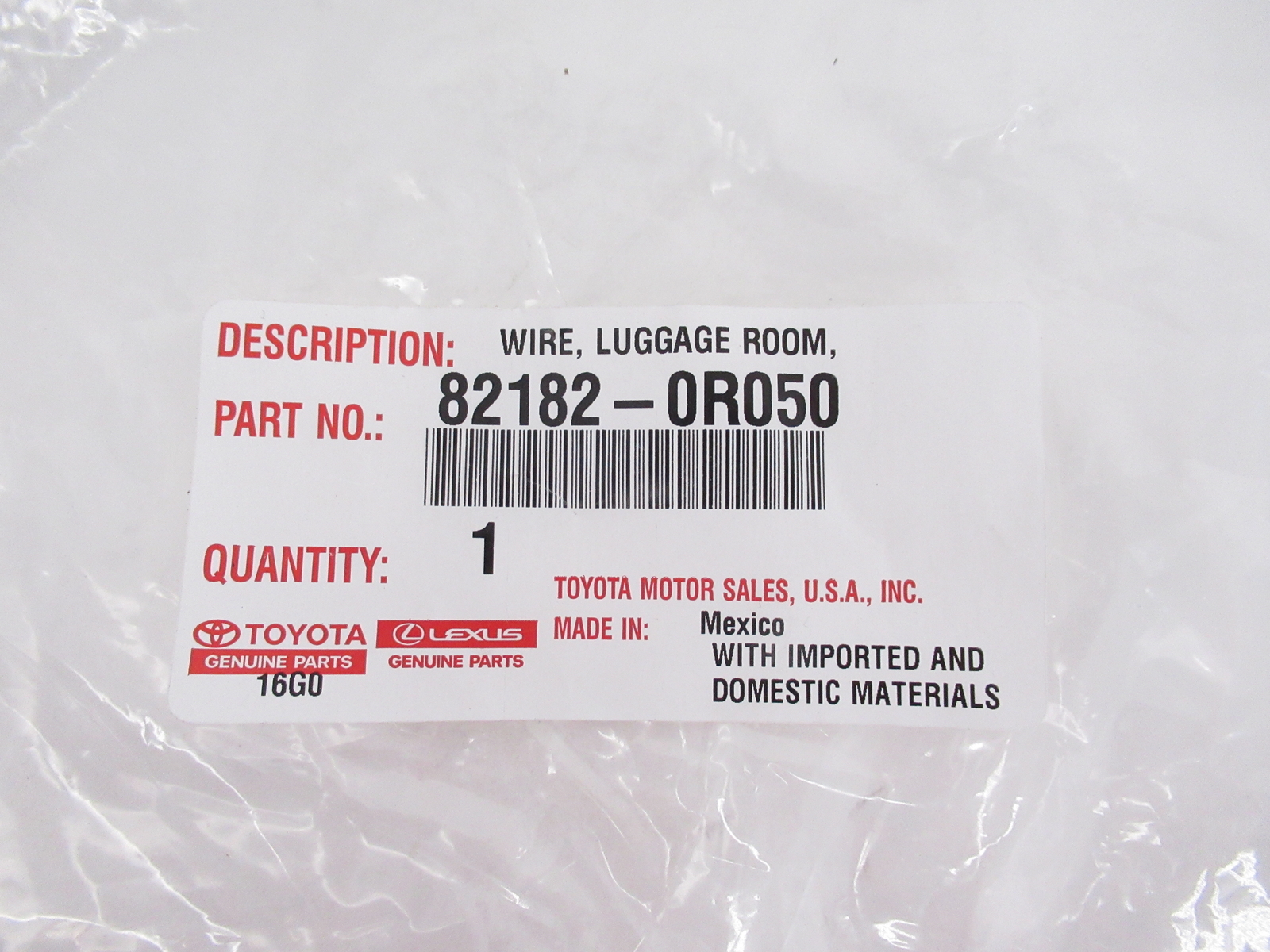 Genuine OEM Toyota 82182-0R050 Rear Bumper Wire Harness 2016-2017 RAV4 ...