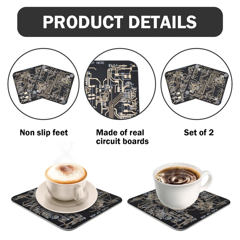 2 Pcs Circuit Board Coasters Coasters for Drinks in PCB-Design Black ...