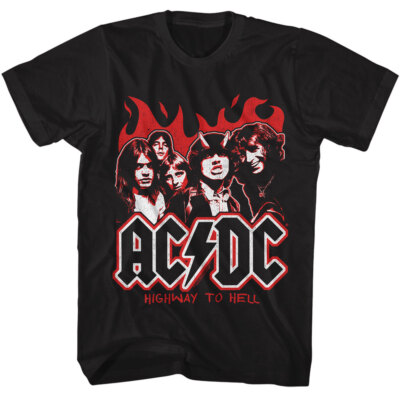 ACDC Angus Devil Horn Hat Highway To Hell Flames Men's T Shirt | eBay