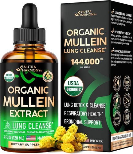 Mullein Leaf Extract Organic Lung Cleanse Drops for Lung Health Natural ...