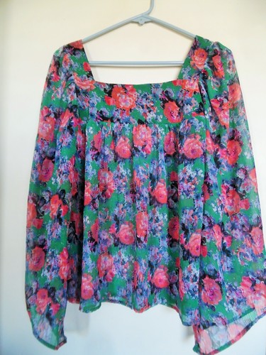 Fire Los Angeles Sheer Floral Womens Tunic Top Square Neck Lng Sleeves ...