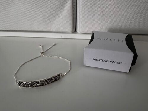 Avon Desert Days Bracelet ~ Silver Black Filagree Slide Pull Cord ~ New ...