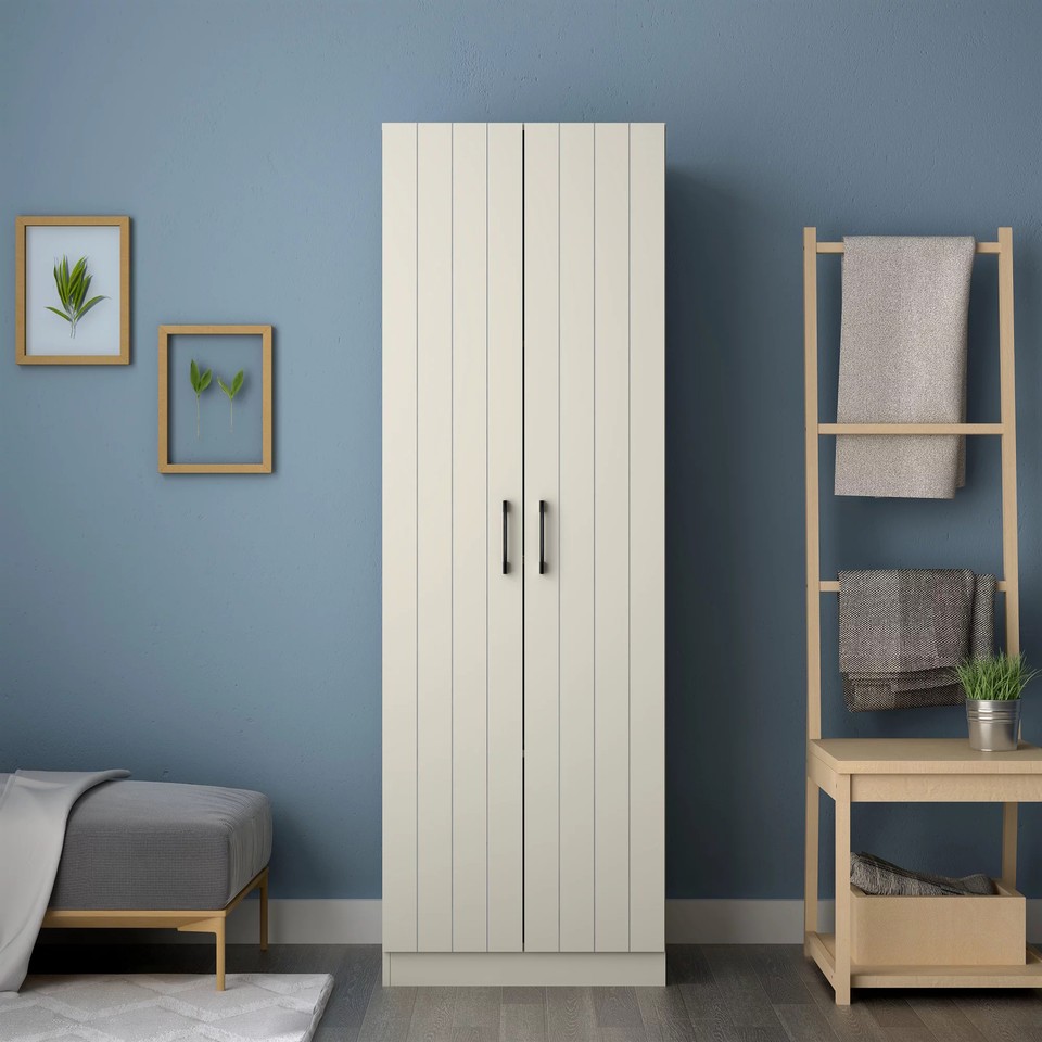 Ivory Wooden Pantry Storage Cabinet Shelving Laundry Closet Organizer ...