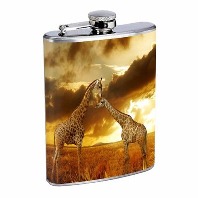 Flask 8oz Stainless Steel Giraffe Design 09 Wild Life Zoo Animal Nature ...
