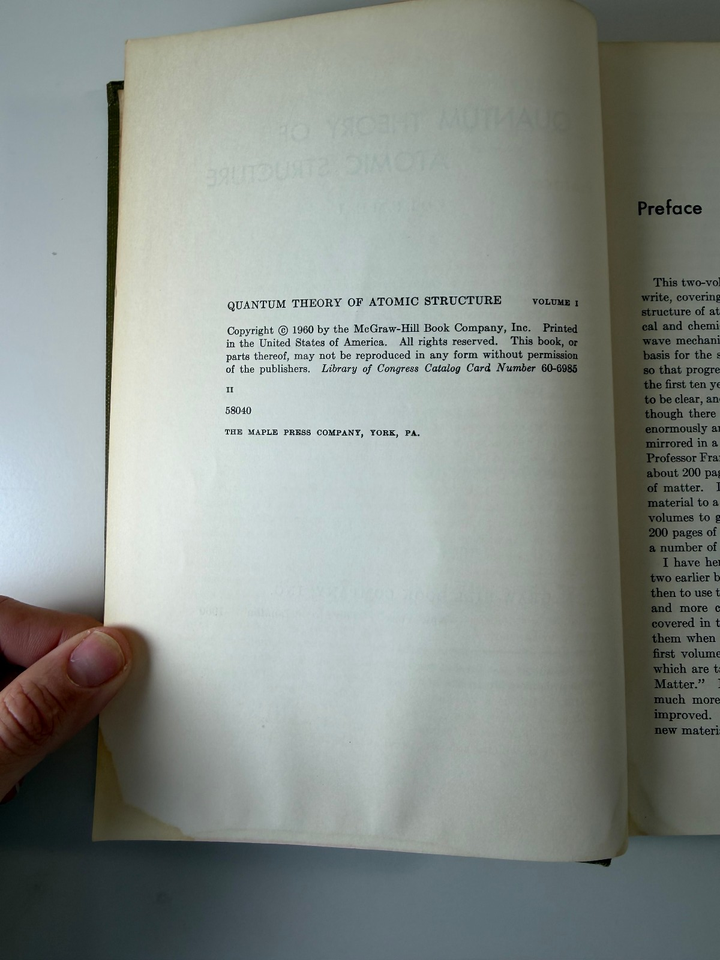 Quantum Theory Of Atomic Structure Vol. 1 By John C. Slater 1960 HC ...