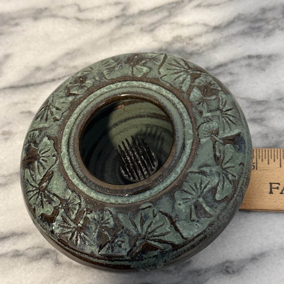 Flower Frog Studio Art Pottery Vase Floral Drip Glazed With Metal ...