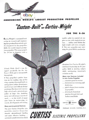 CONSOLIDATED VULTEE CORP CONVAIR B-36 BOMBER PEACEMAKER CURTISS PROP ...