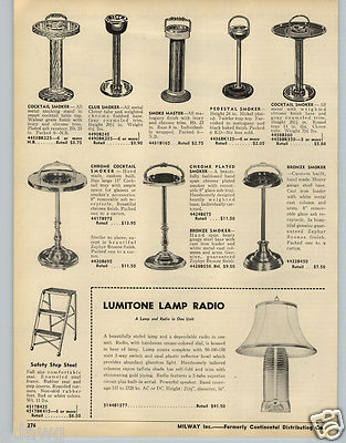 1953 PAPER AD Lumitone Lamp Radio Mid Century Modern Cocktail Smoker ...