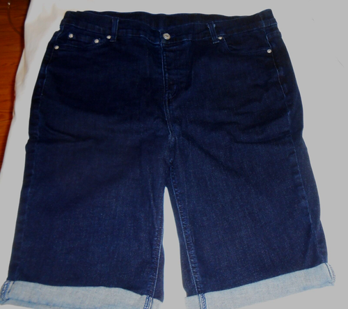 D & Co. Dark Indigo Denim Blue Jean Bermuda Shorts 18W Faux Fly Rolled ...