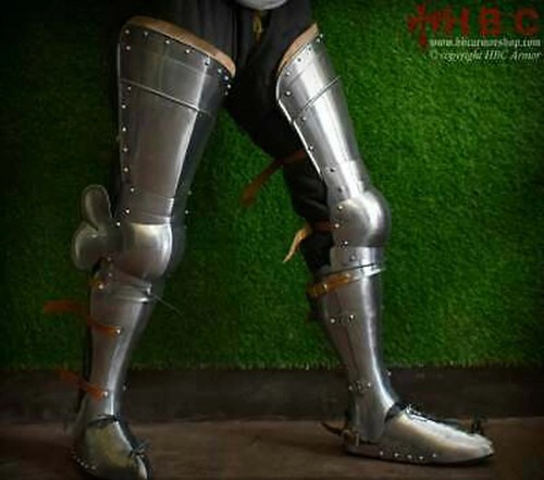 Medieval 18GA Steel SCA LARP full Leg Armor With Greaves & Knee Cuisse ...