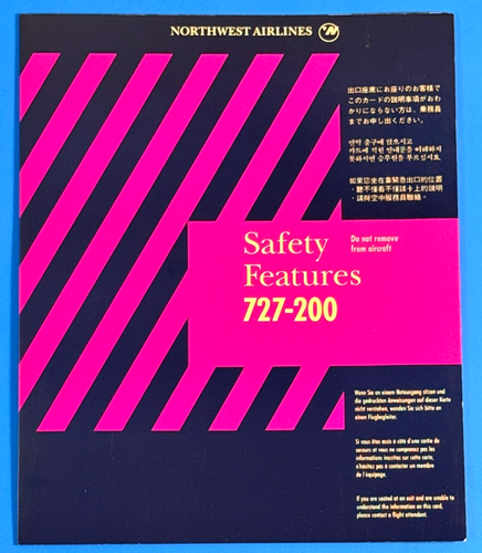 Northwest Airlines Boeing 727-200 Safety Card -6/91 | eBay