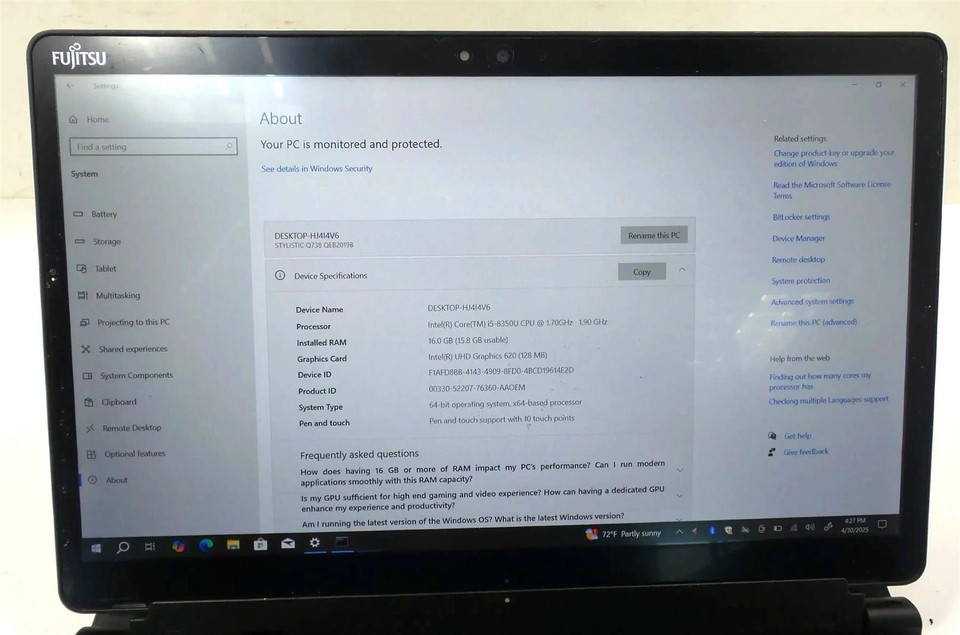 Fujitsu Stylistic Q738 Core i5-8350U 1.7GHz 16GB 128GB Windows 10 | eBay