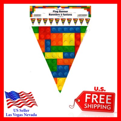 BRICKs/BLOCKs Party Decoration Flags PENNANT BANNER 12 ft - QTY ...