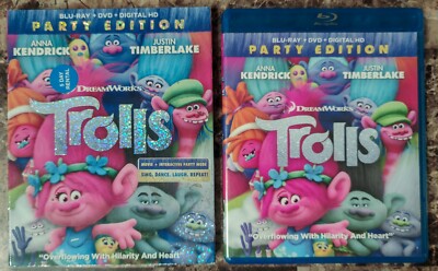 Trolls (Blu-ray + DVD, 2016, 2-Disc Set Party Edition w Embossed ...
