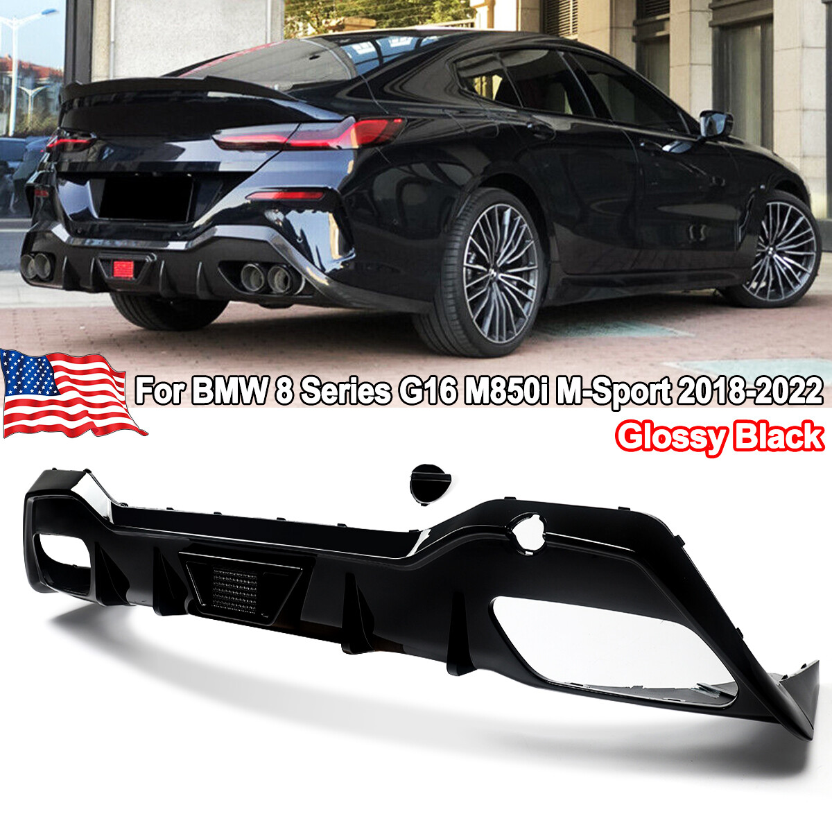 F1 Style Rear Diffuser Lip w/LED Light For BMW 8 Series G16 840 M850i M ...