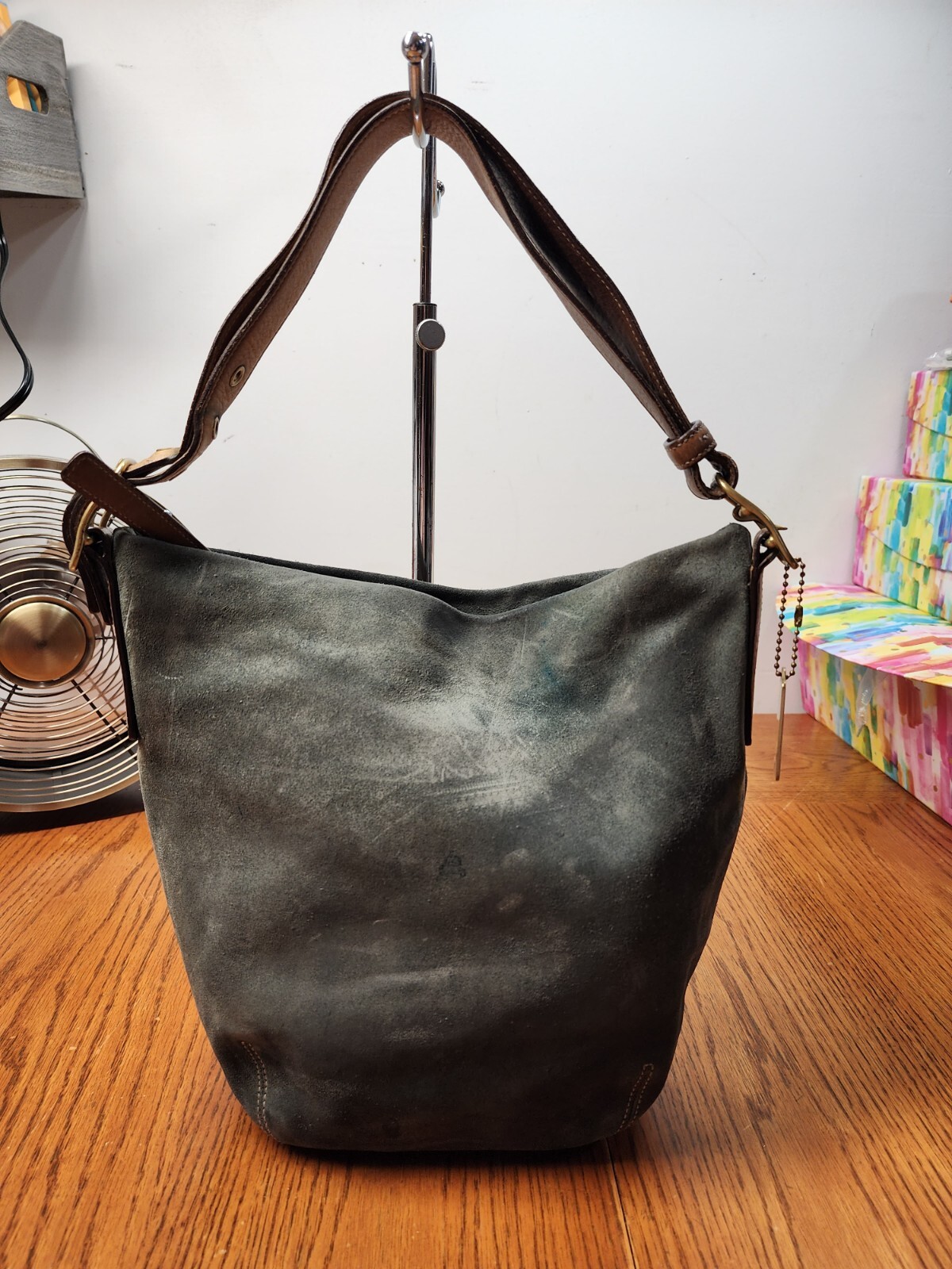 Coach Vintage Shoulder Soft Blue Suede Bucket Duffle … - Gem