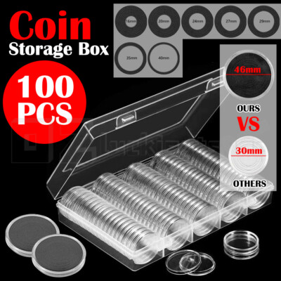 100pcs Coin Storage Box Case Capsules Holder Clear Plastic Round 1 ...