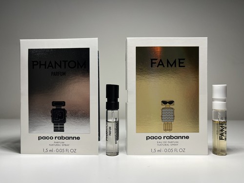 2 pc PACO RABANNE Phantom Parfum & Fame edp Perfume Sampler vial 1.5 ml ...
