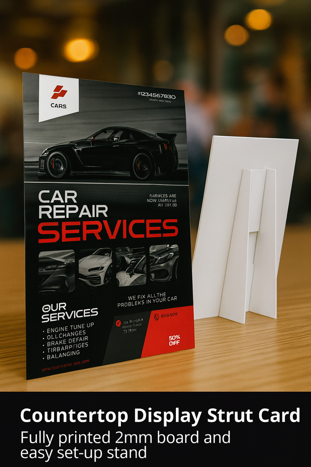 Printed Strut Card Countertop Display Board POS Sign Fold Out Back ...