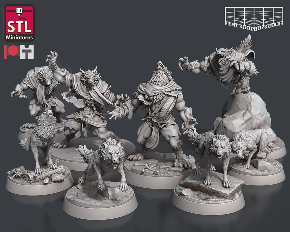 Wolf and Werewolf Miniature Set Lycanthrope Beast Figure for TTRPGs ...