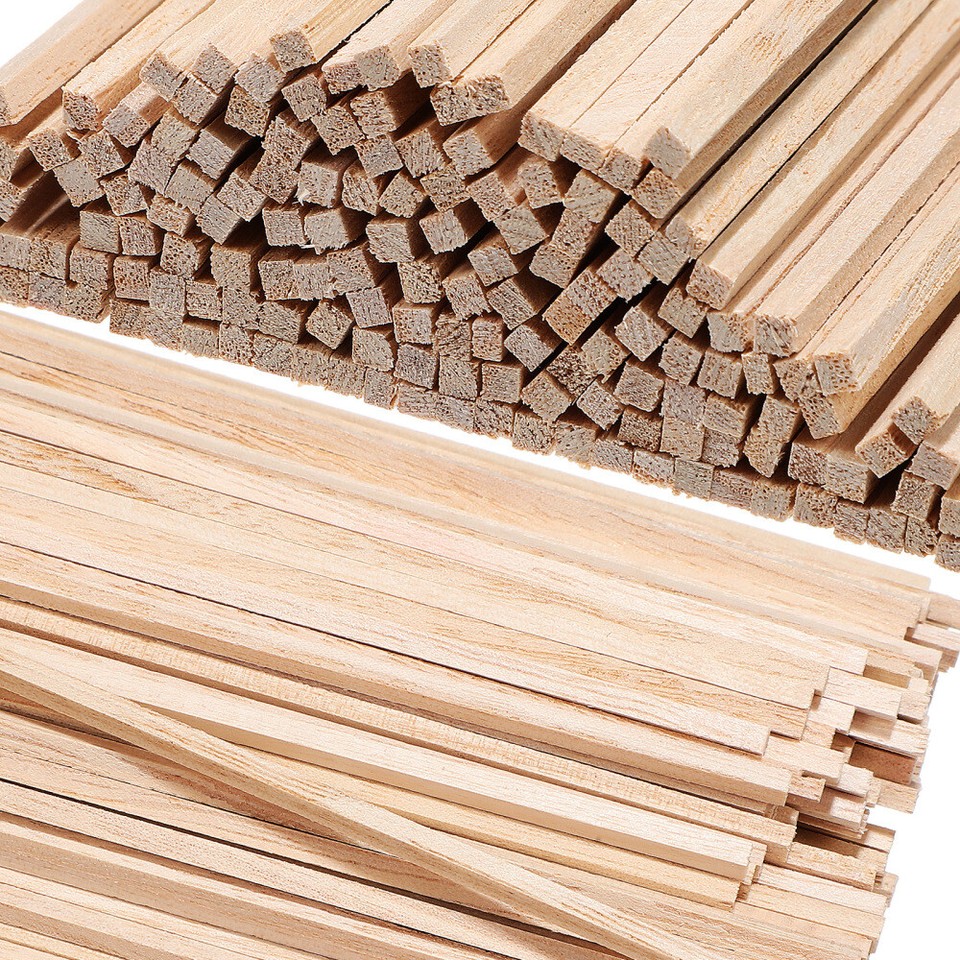 100pcs Wood Sticks Unfinished Wood Strips Craft Strips Square Sticks ...