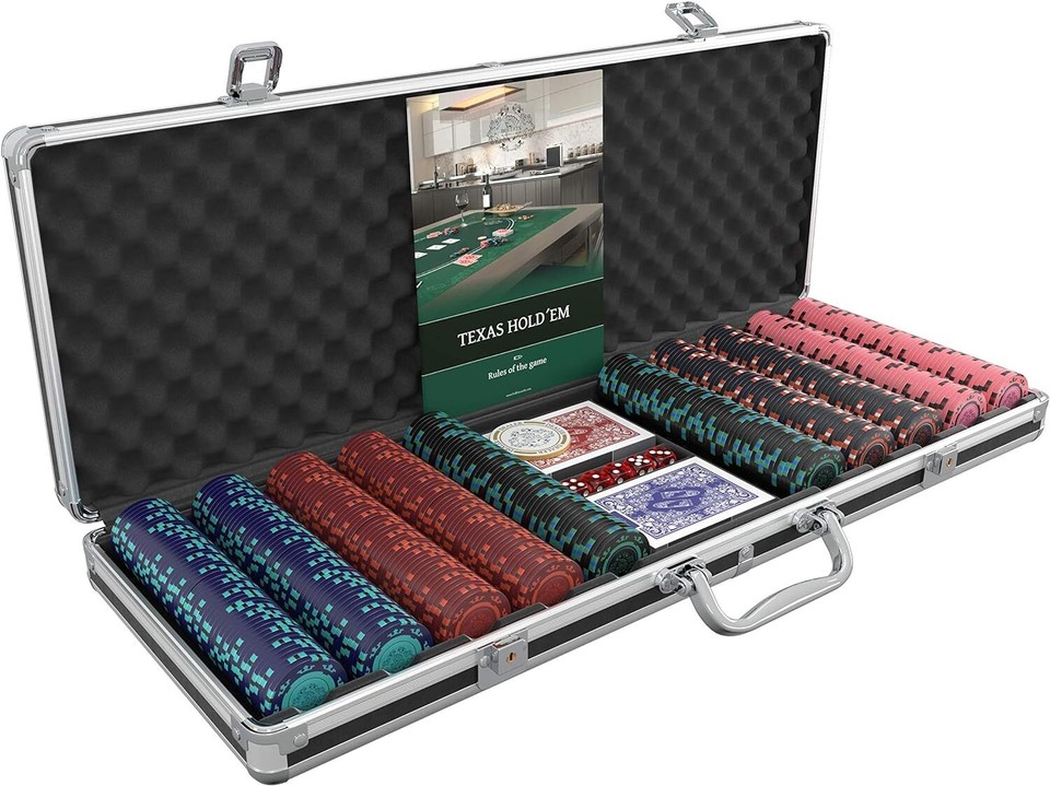 Designer Poker Case with 500 Clay Poker Chips Bullets Plastic Poker ...
