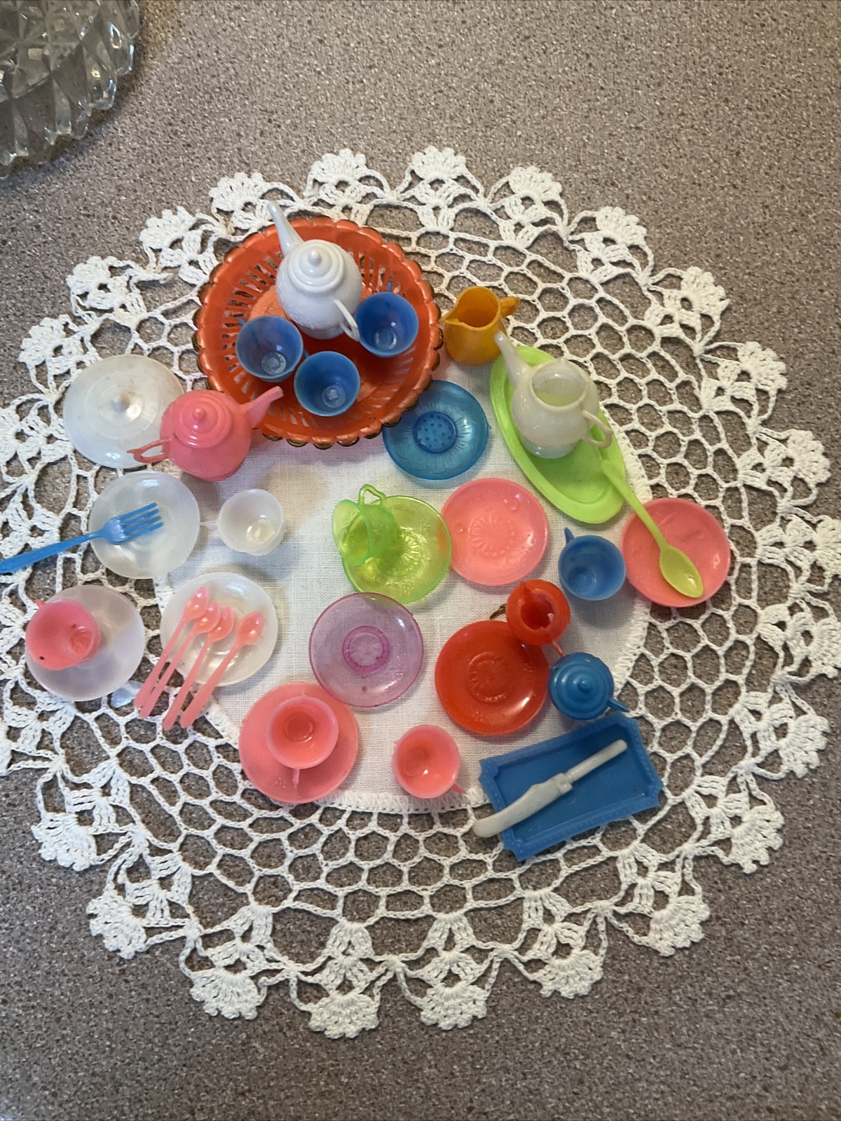 Vtg Lot Barbie Tammy Sized Hong Kong Plastic Tea Set Spoons Fork Knife ...