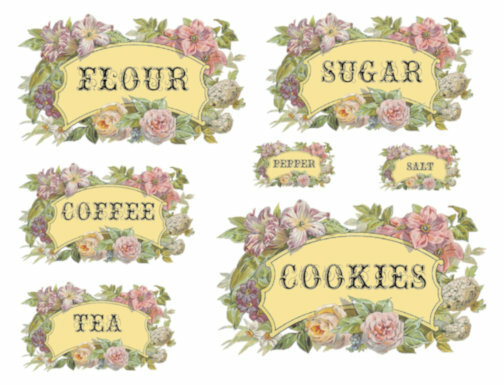 Vintage Image Floral Canister, Spice, Pantry Labels Transfers Decals ...
