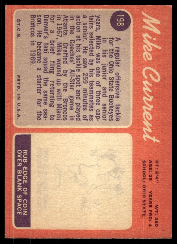 1970 TOPPS MIKE CURRENT RC DENVER BRONCOS #198A | eBay