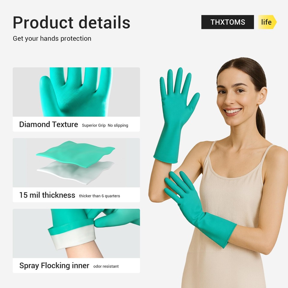 10 Pairs Nitrile Resistant Gloves, 15mil,13", Reusable Latex Rubber ...