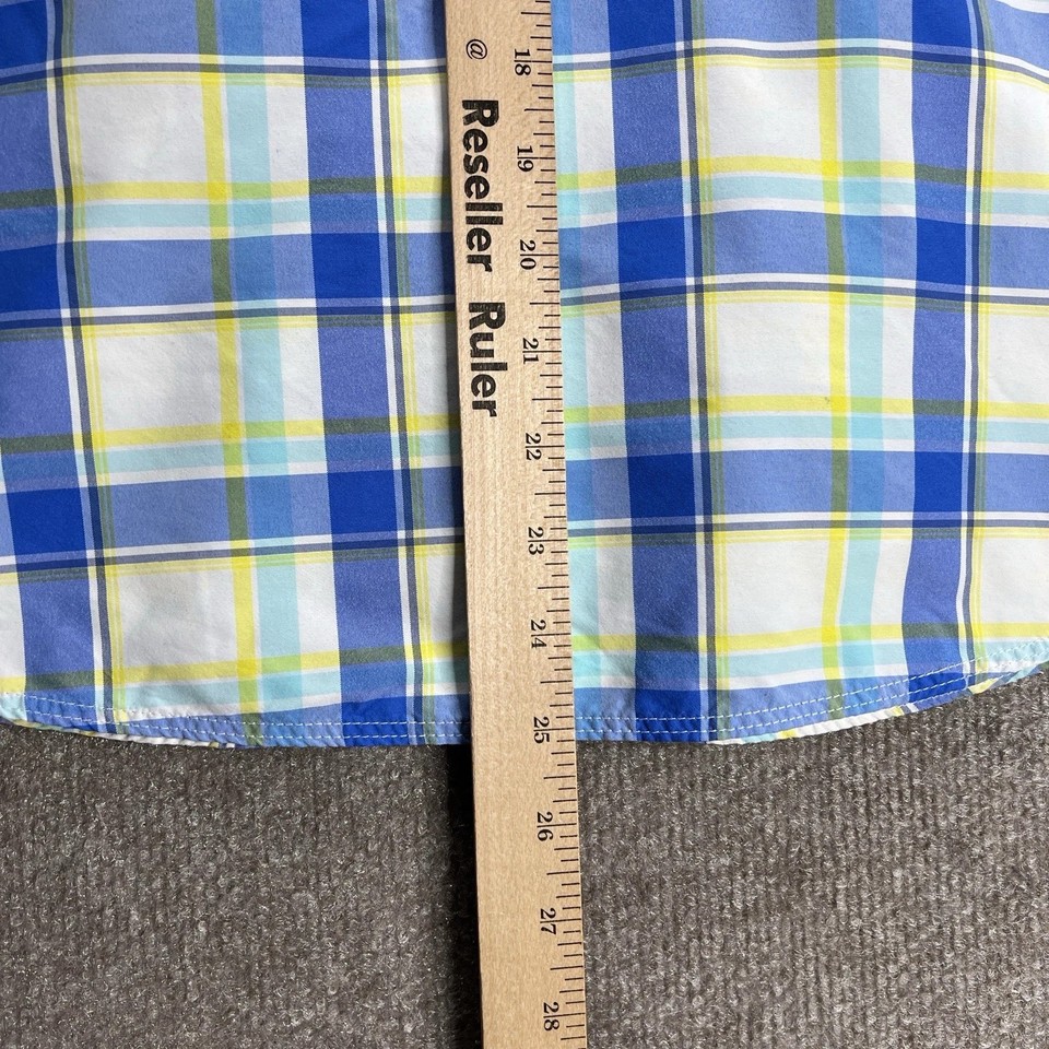 Columbia PFG Womens Small Plaid Button Up Shirt Blue Yellow Long Sleeve ...