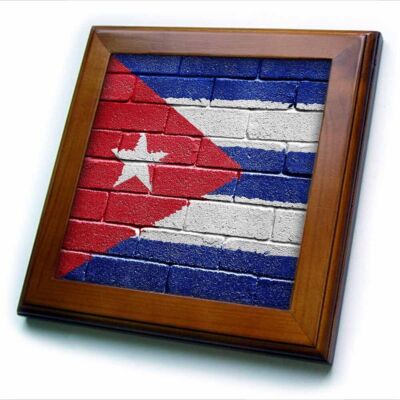 3dRose National flag of Cuba painted onto a brick wall Cuban 8x8 Framed ...